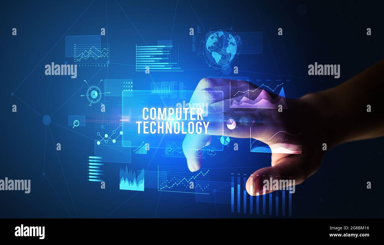hand touching digital button, modern technology concept Stock Photo - Alamy