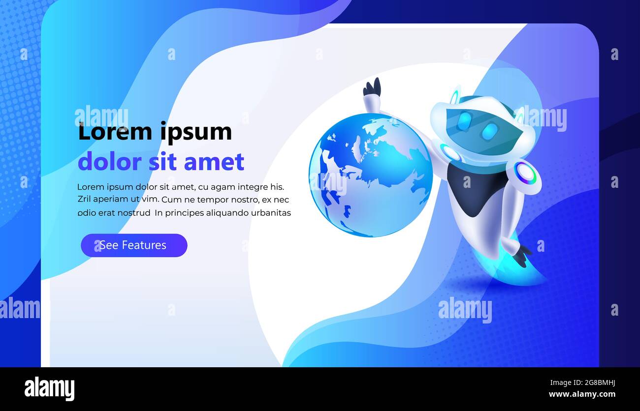 modern robot with earth planet exploration artificial intelligence ...