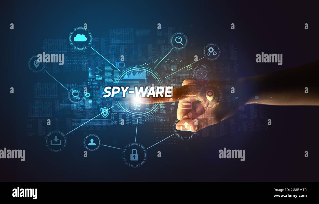 Hand touching cybersecurity button concept Stock Photo - Alamy