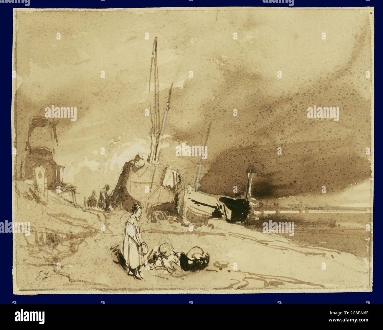 Fishing Boats on a Beach, Storm Clouds in the Distance; Eugène Isabey ...