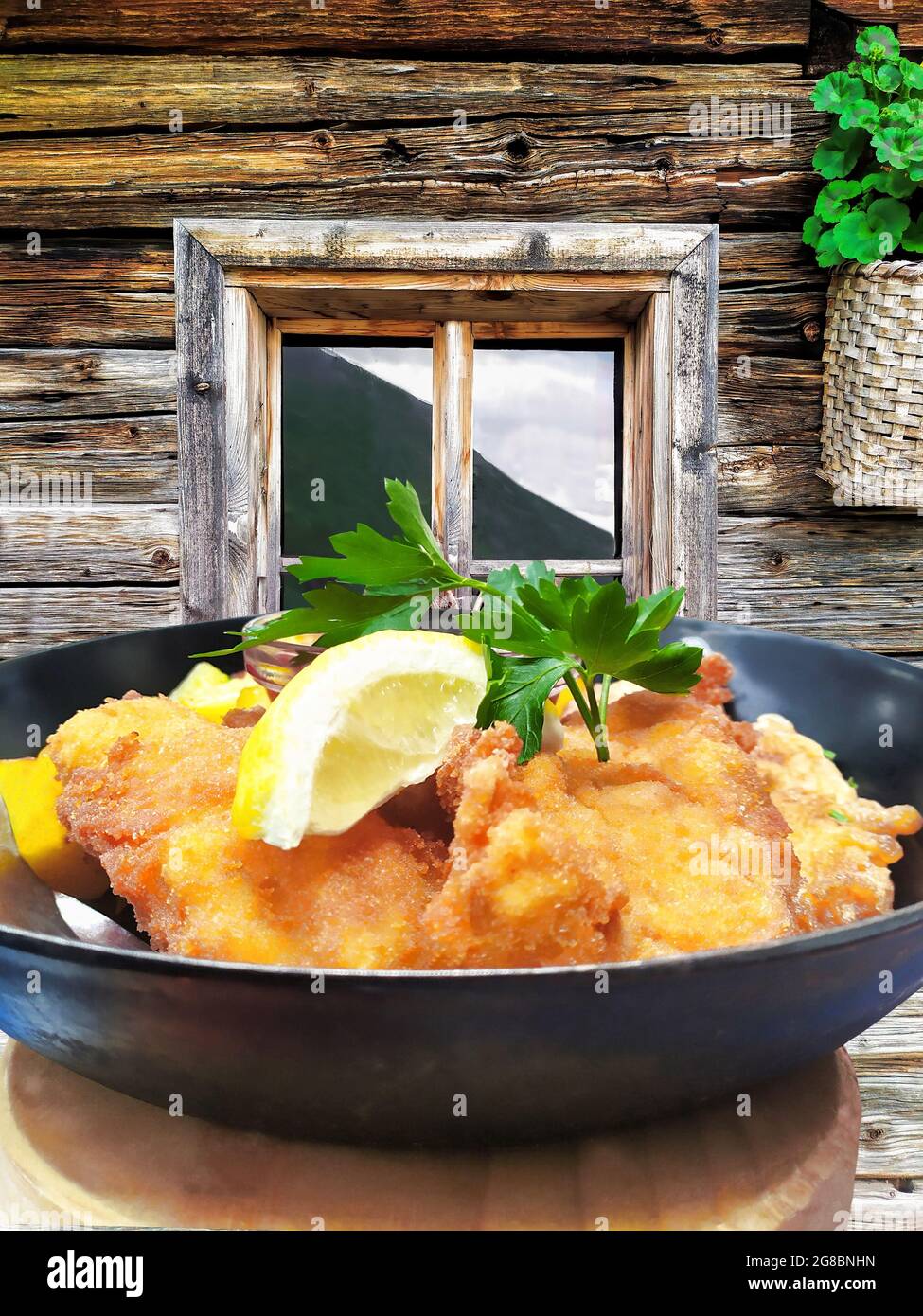 Traditional austrian food (Wiener schnitzel) against traditional ...