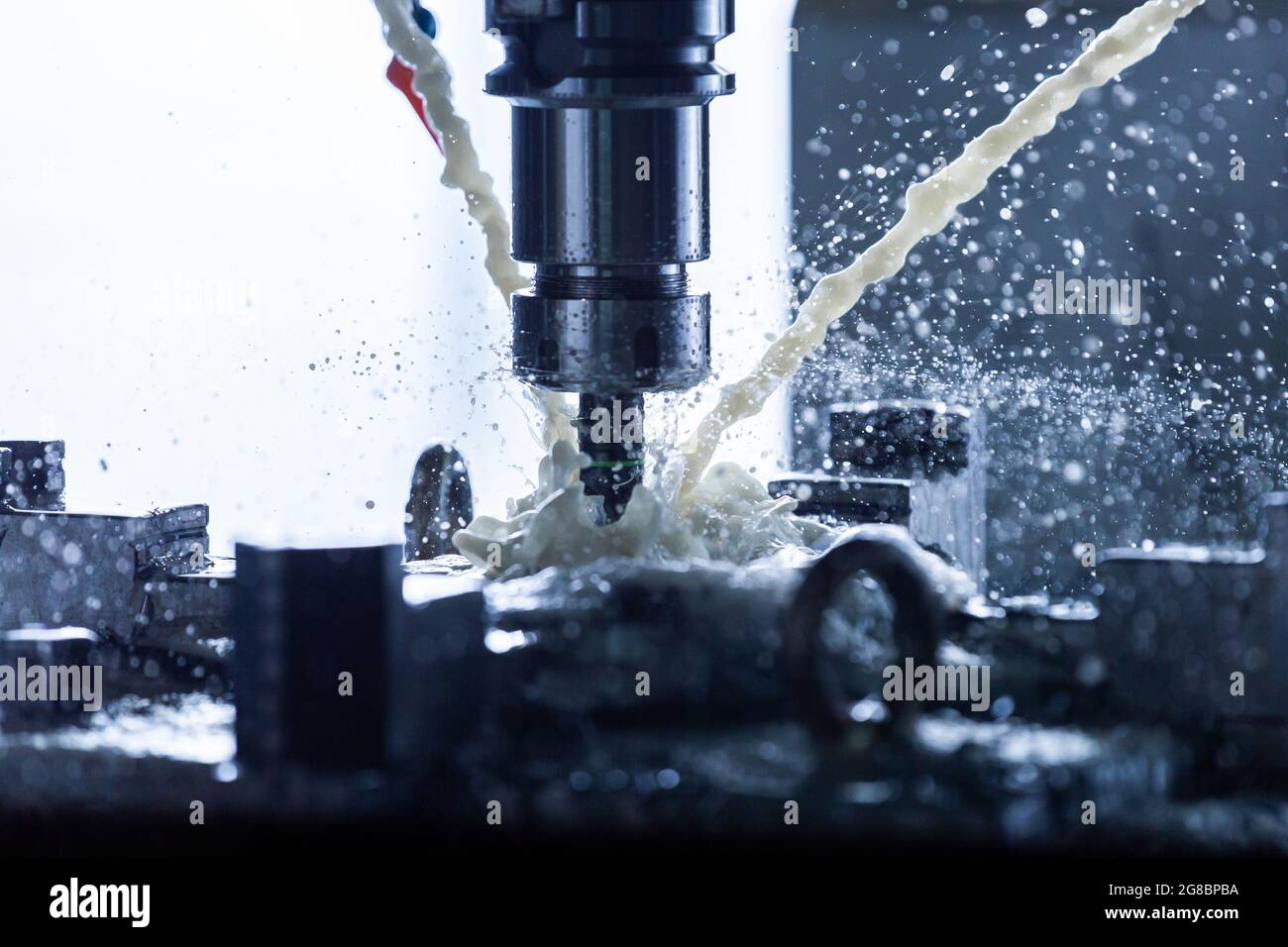 A process of vertical cnc steel milling with external water coolant ...