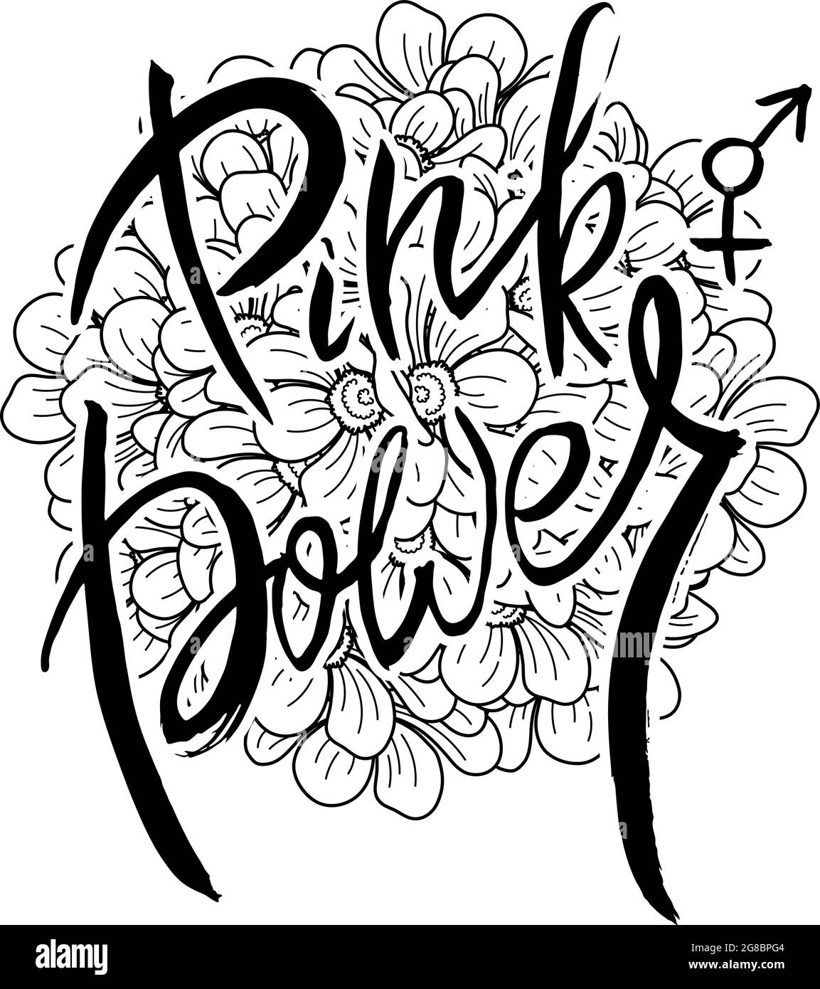 Pink Power. Hand lettering grunge card with flower background ...