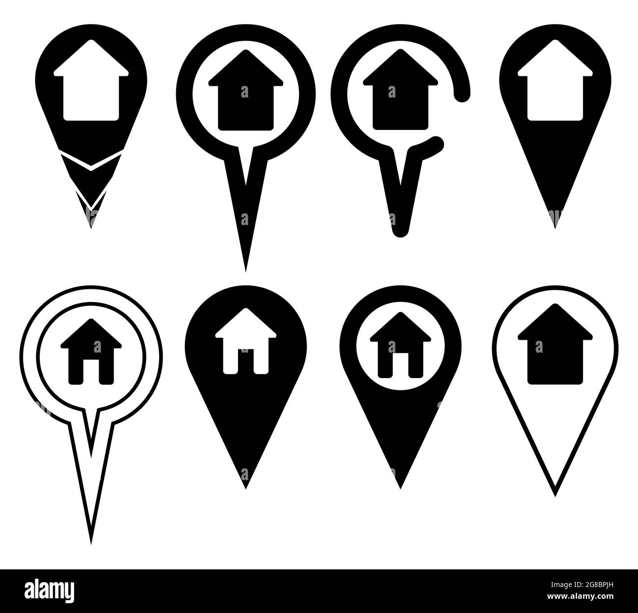 House location icon set. Map pointer silhouette symbol collection. Real estate pinpoint. Vector ...