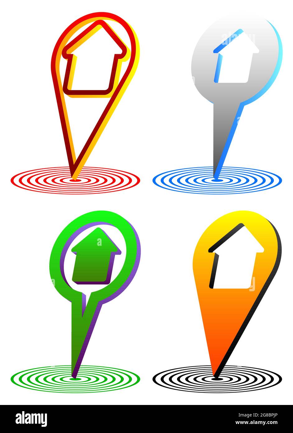 House location icon set. Map pointer silhouette symbol collection. Real ...