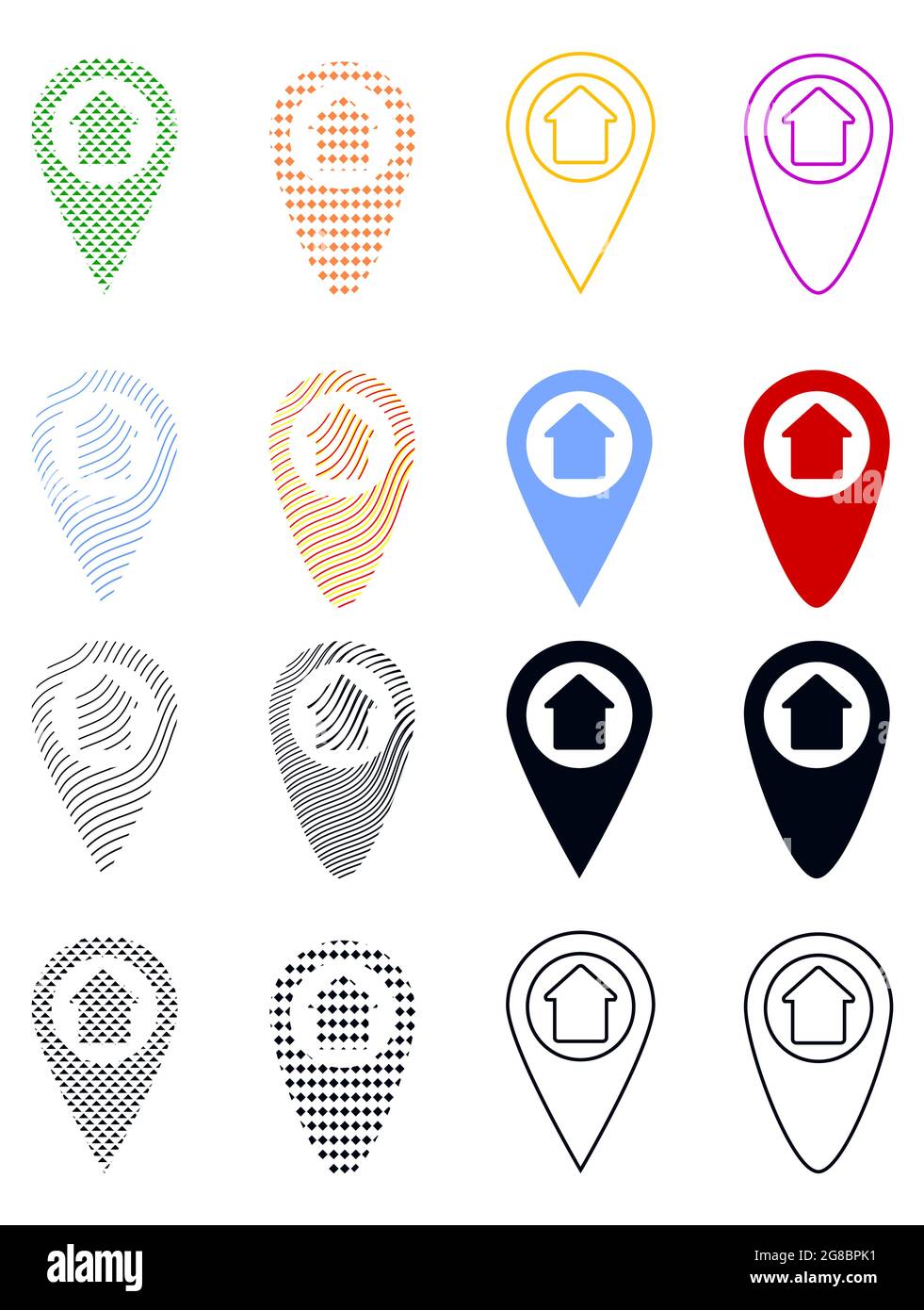 House location icon set. Map pointer silhouette symbol collection. Real ...