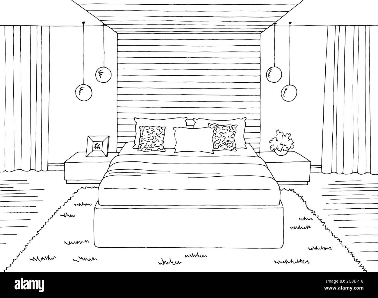 Bedroom graphic black white home interior sketch illustration vector ...