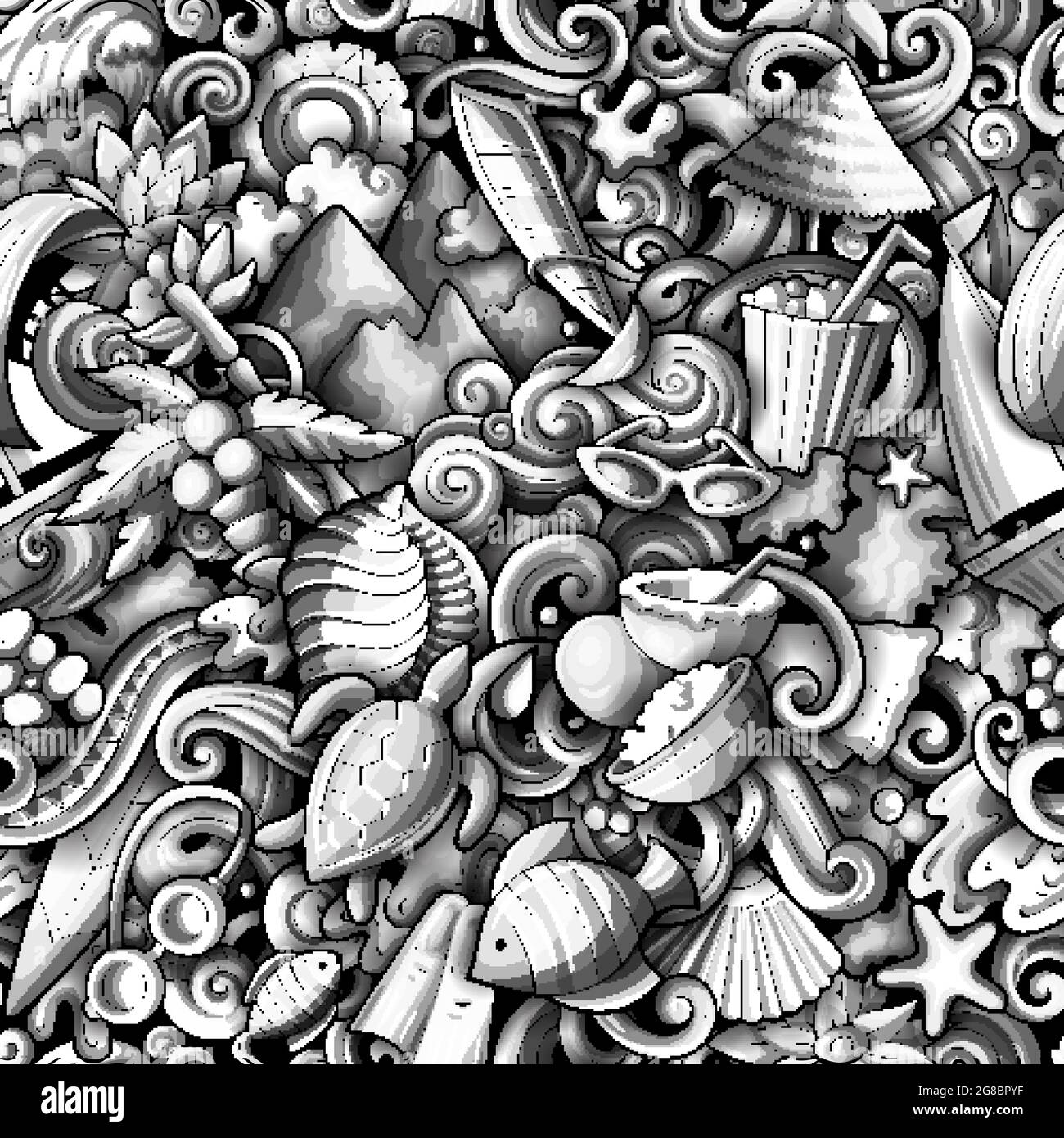 Cartoon doodles Mauritus seamless pattern. Backdrop with Mauritian ...