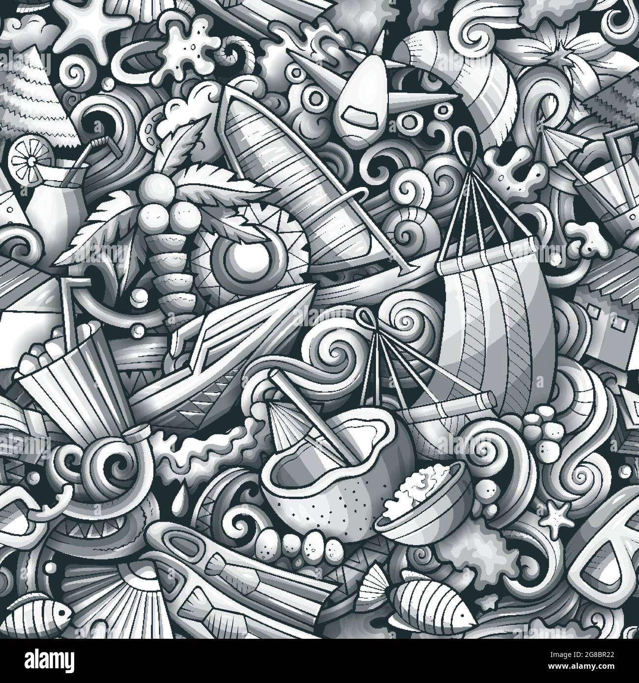 Cartoon doodles Maldives seamless pattern. Backdrop with Maldivian ...