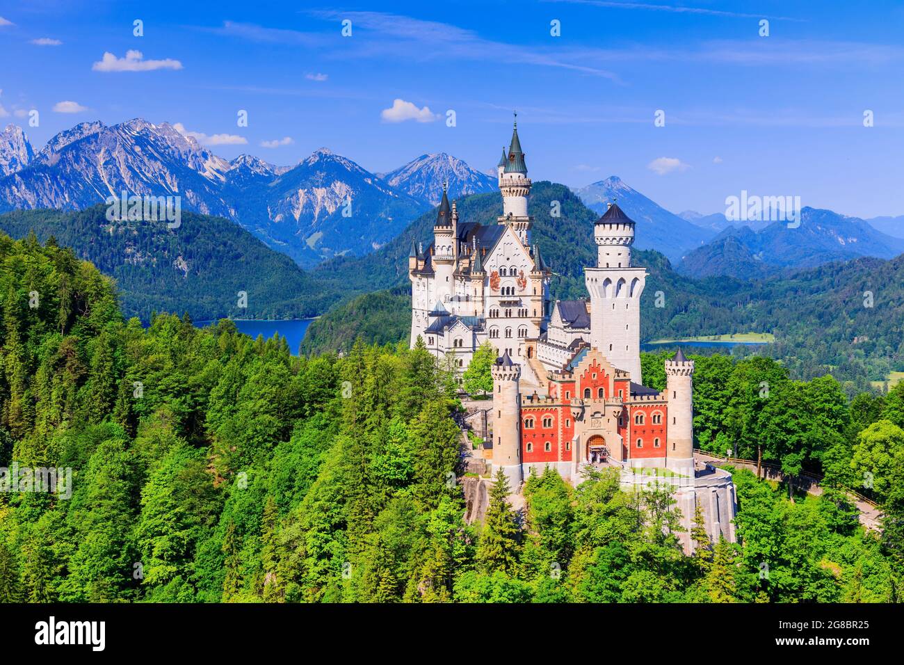 Neuschwanstein Castle, Germany. Front view of the castle with the ...