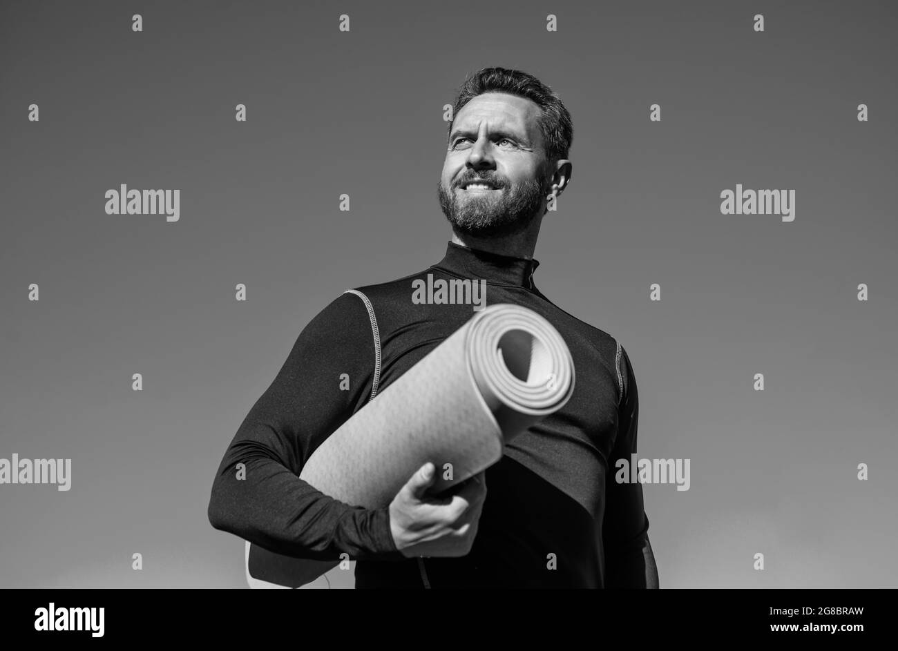 full of energy. male fitness fashion. sportsman on sky background ...