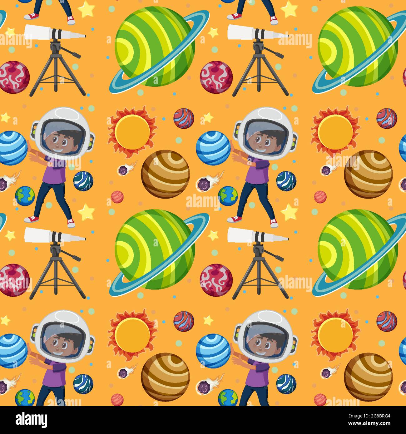 Children learning solar system seamless background illustration Stock ...