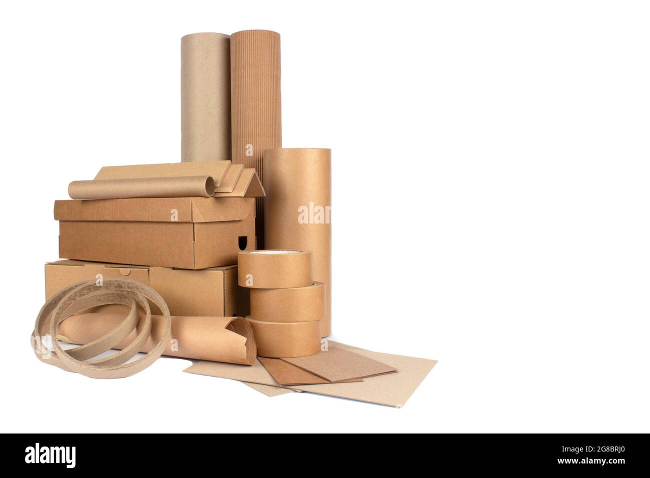 Set of different cardboard boxes, rolls of paper, paper edge protectors ...