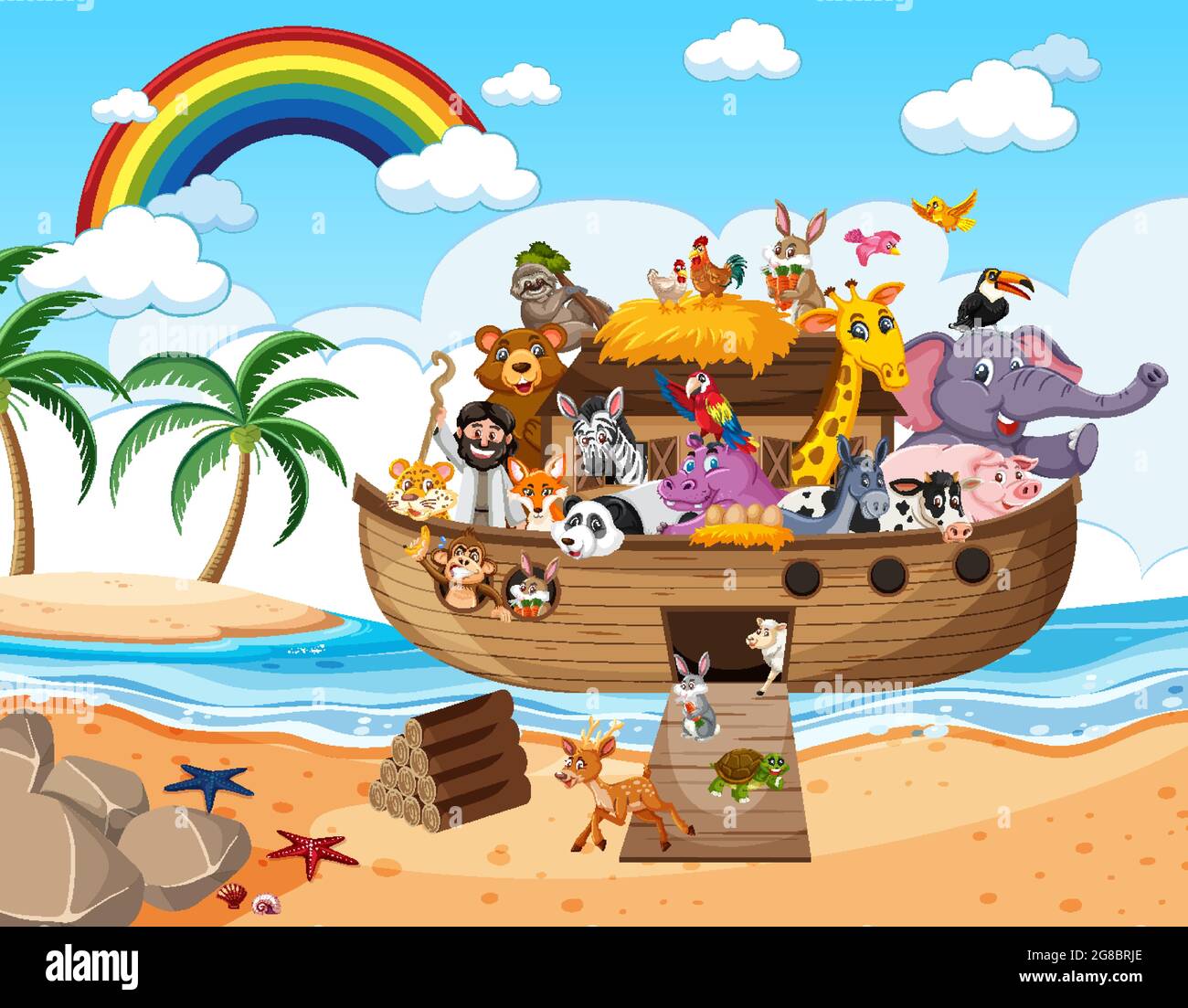 Noah's Ark with animals in the ocean scene illustration Stock Vector Image & Art - Alamy