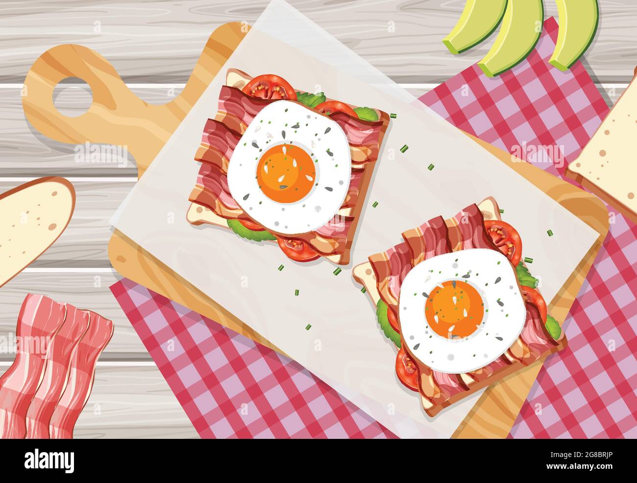 Top view of breakfast dish in cartoon style on the table illustration ...