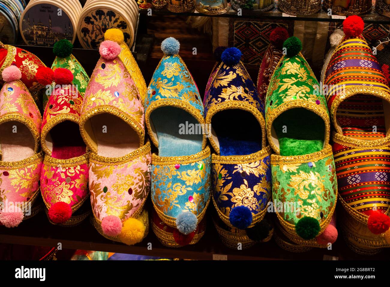 Colorful traditional Turkish slippers at a bazaar Stock Photo - Alamy