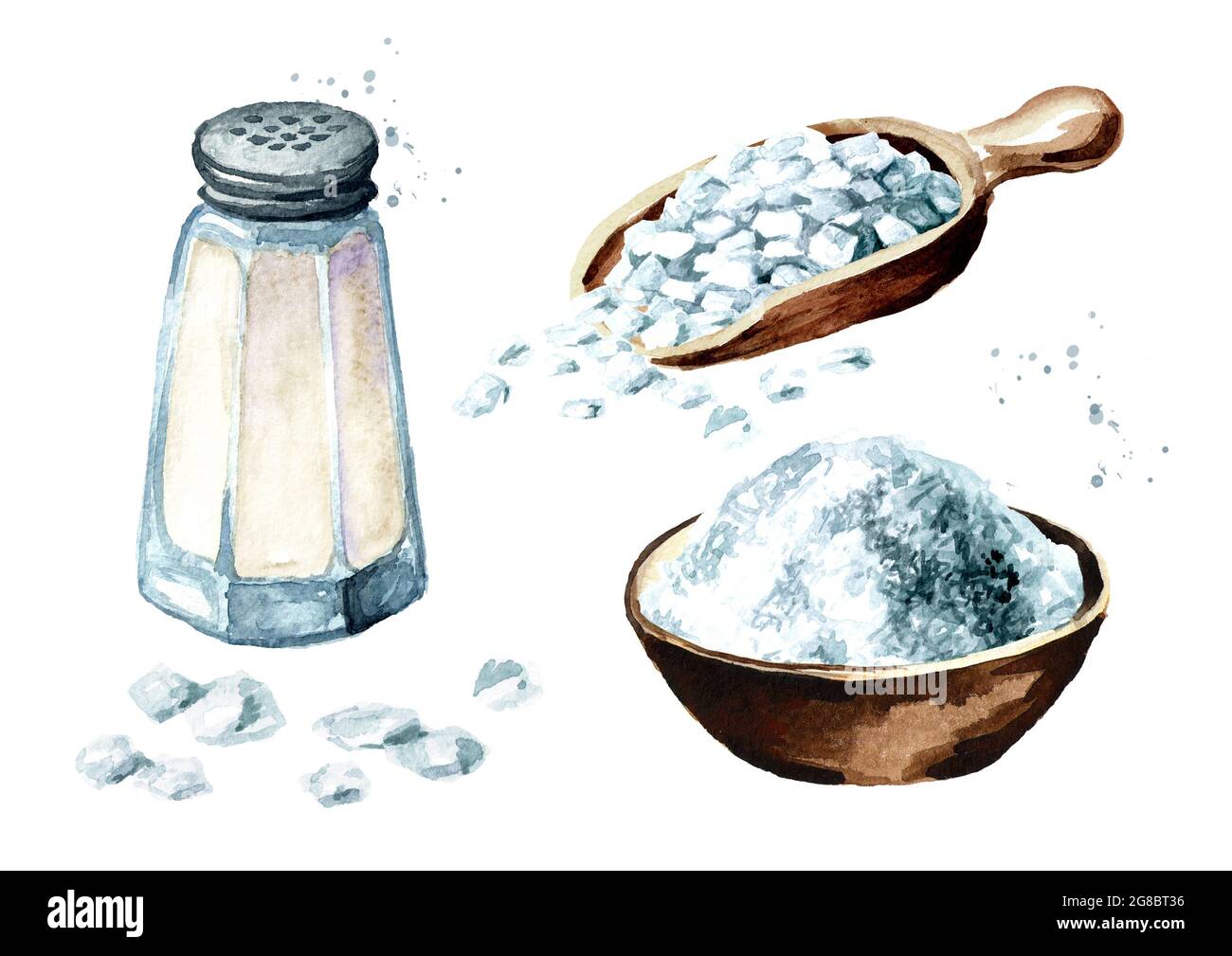 Salt set. Watercolor hand drawn illustration, isolated on white ...