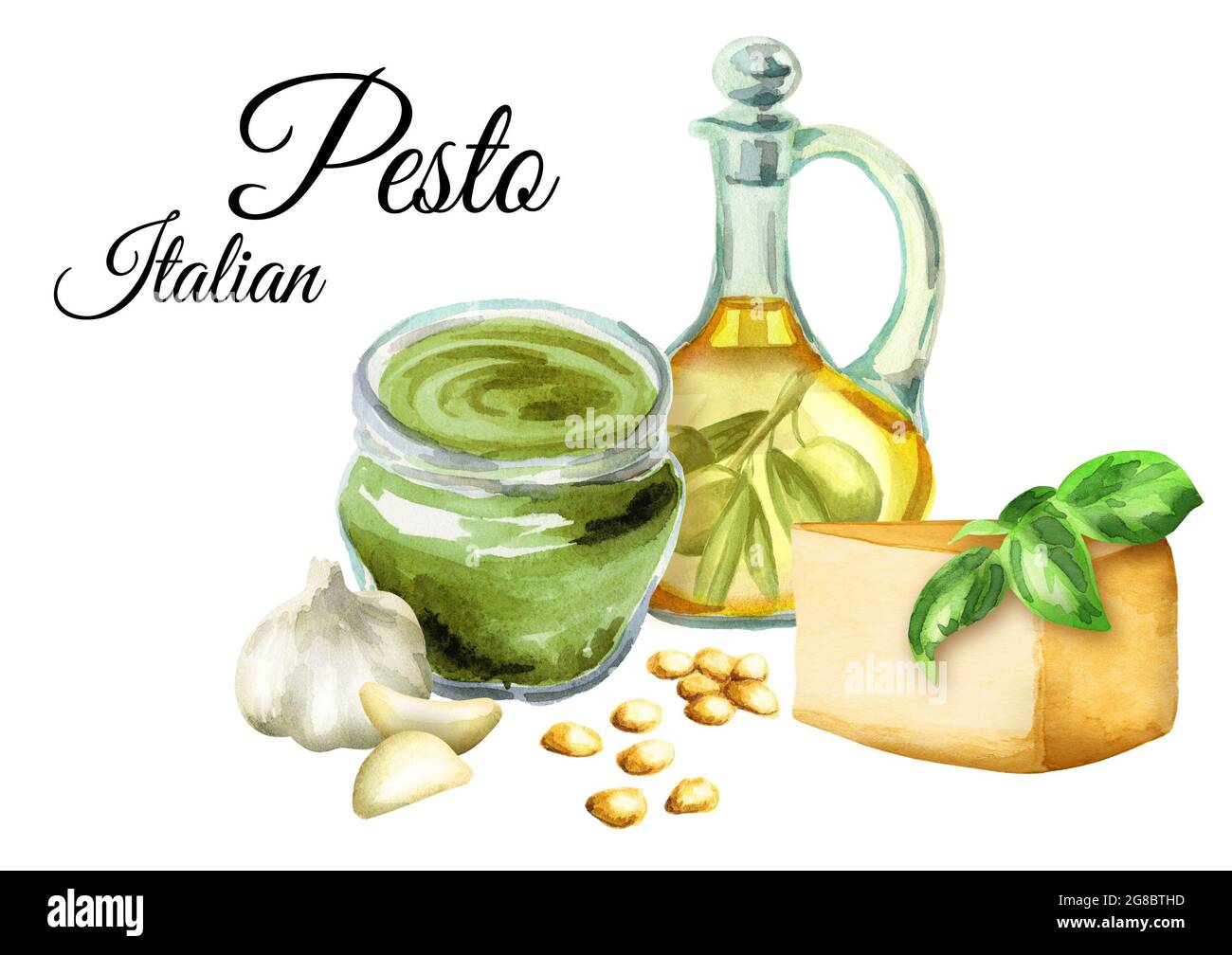 Ingredients for sauce Pesto, popular Italian sauce. Isolated on white ...