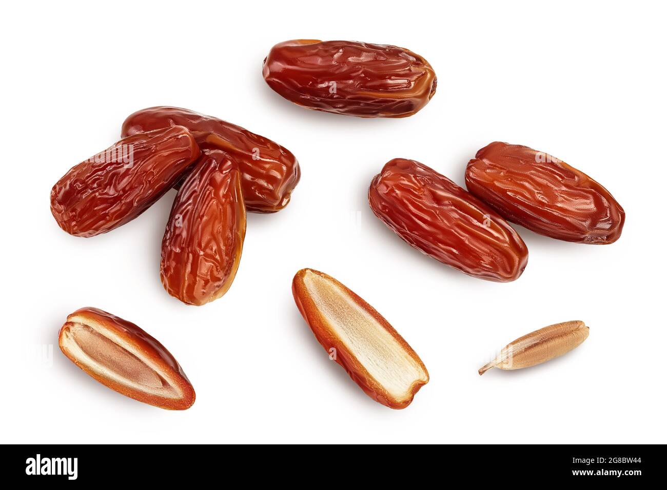 Dates isolated on white background with clipping path. Top view. Flat ...