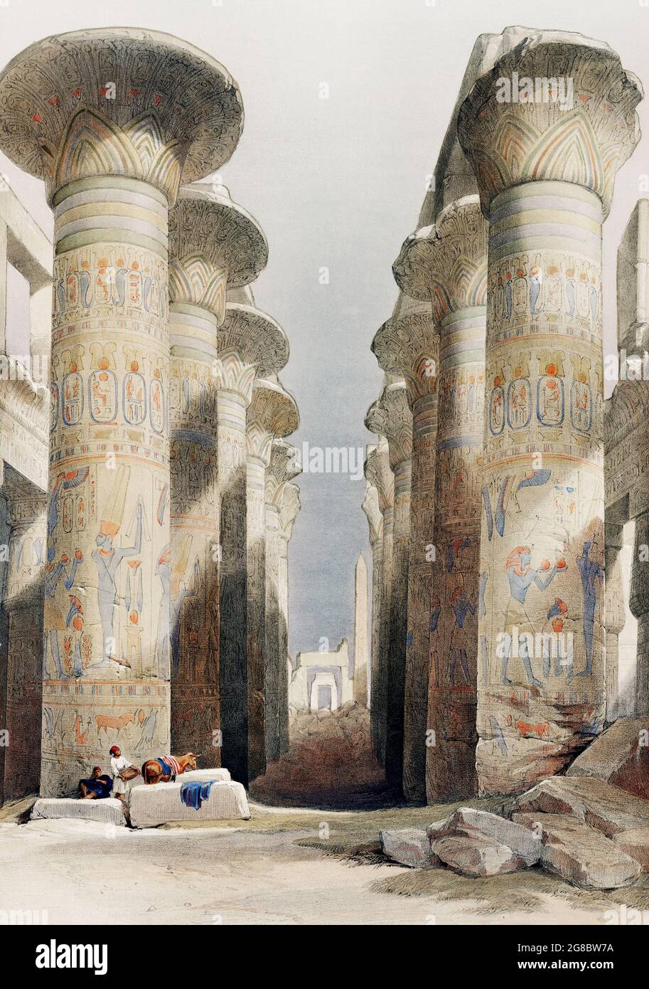 Great Hall at Karnak temple in Thebes illustration by David Roberts ...