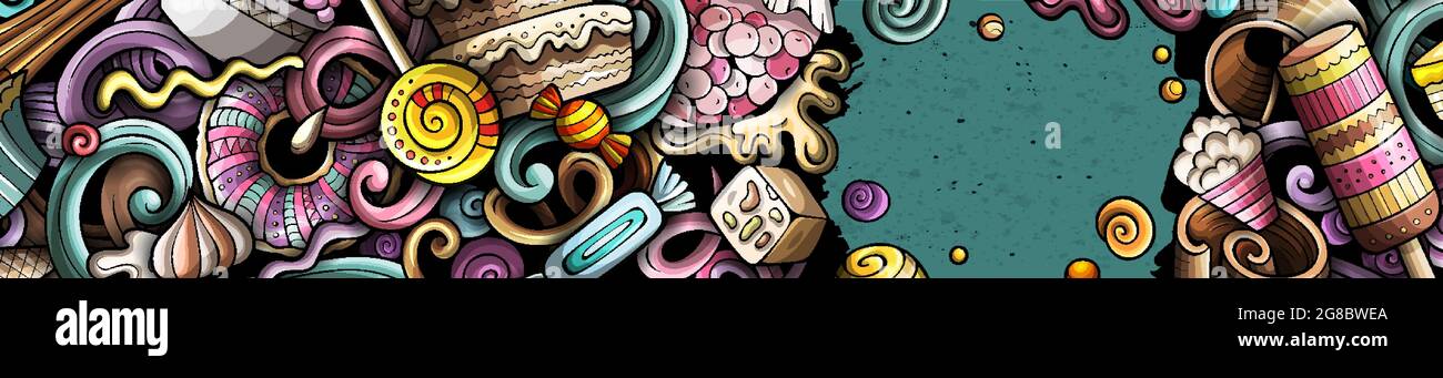 Desserts hand drawn doodle banner. Cartoon vector detailed flyer ...