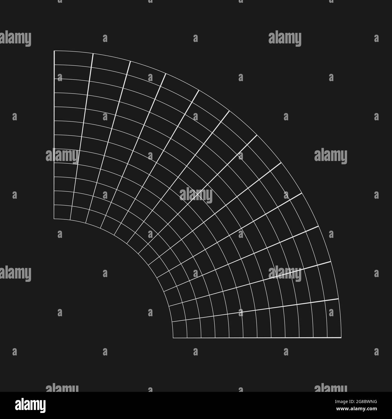Retrofuturistic bent semicircular grid. Cyber design element. Grid in ...