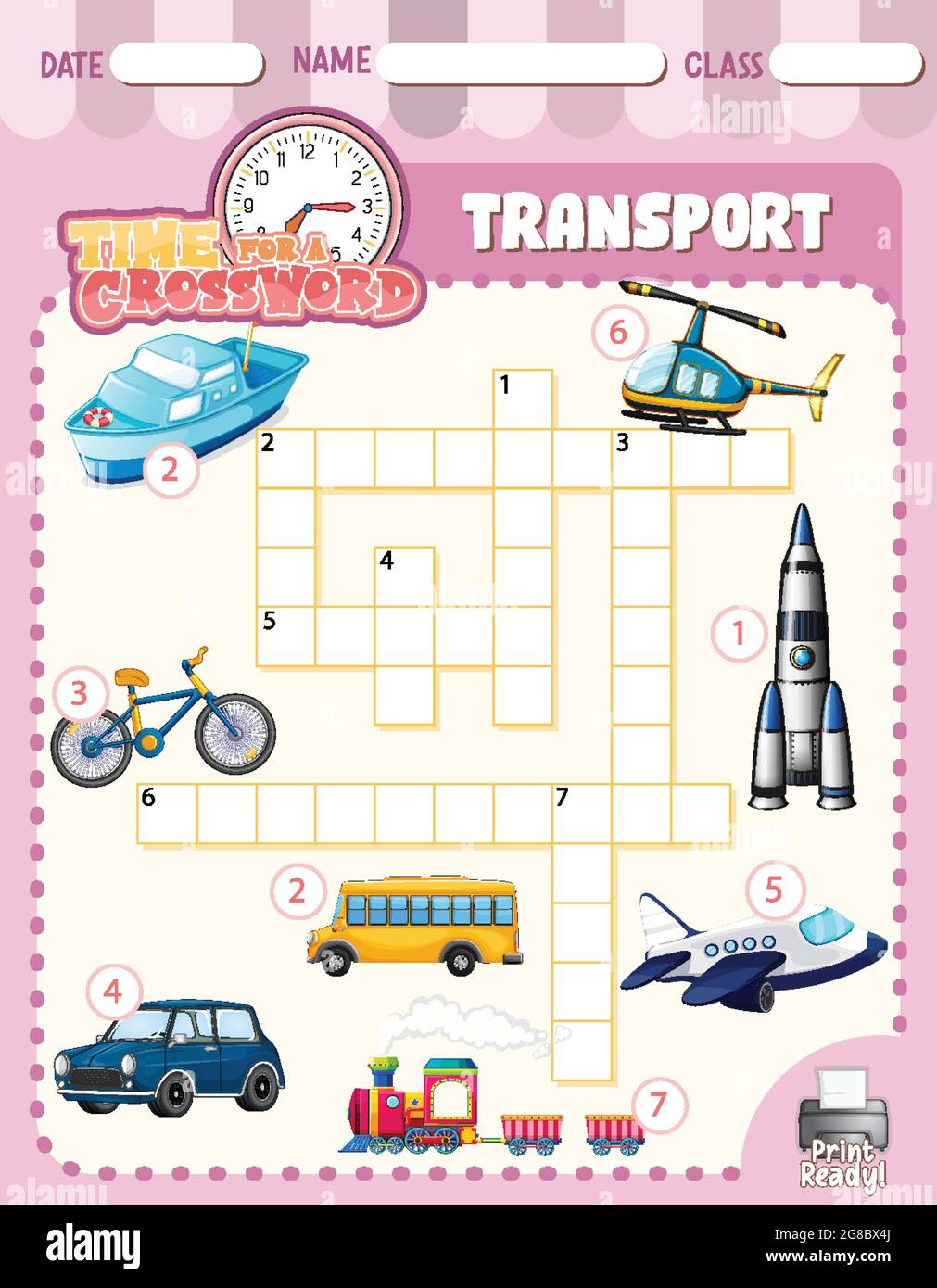 Crossword puzzle game template about transportation illustration Stock ...