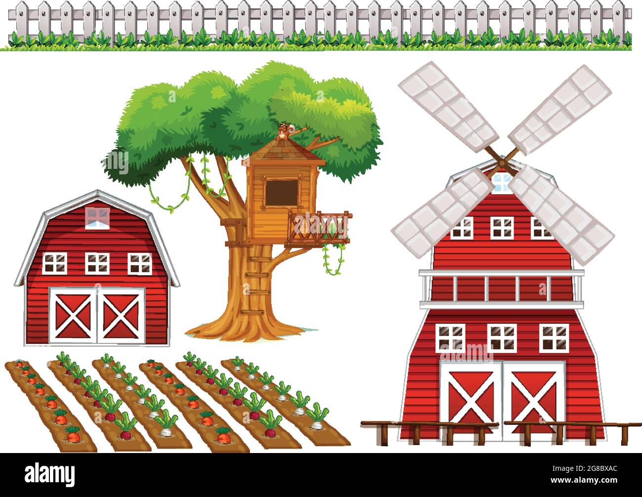 Farm element set isolated on white background illustration Stock Vector ...