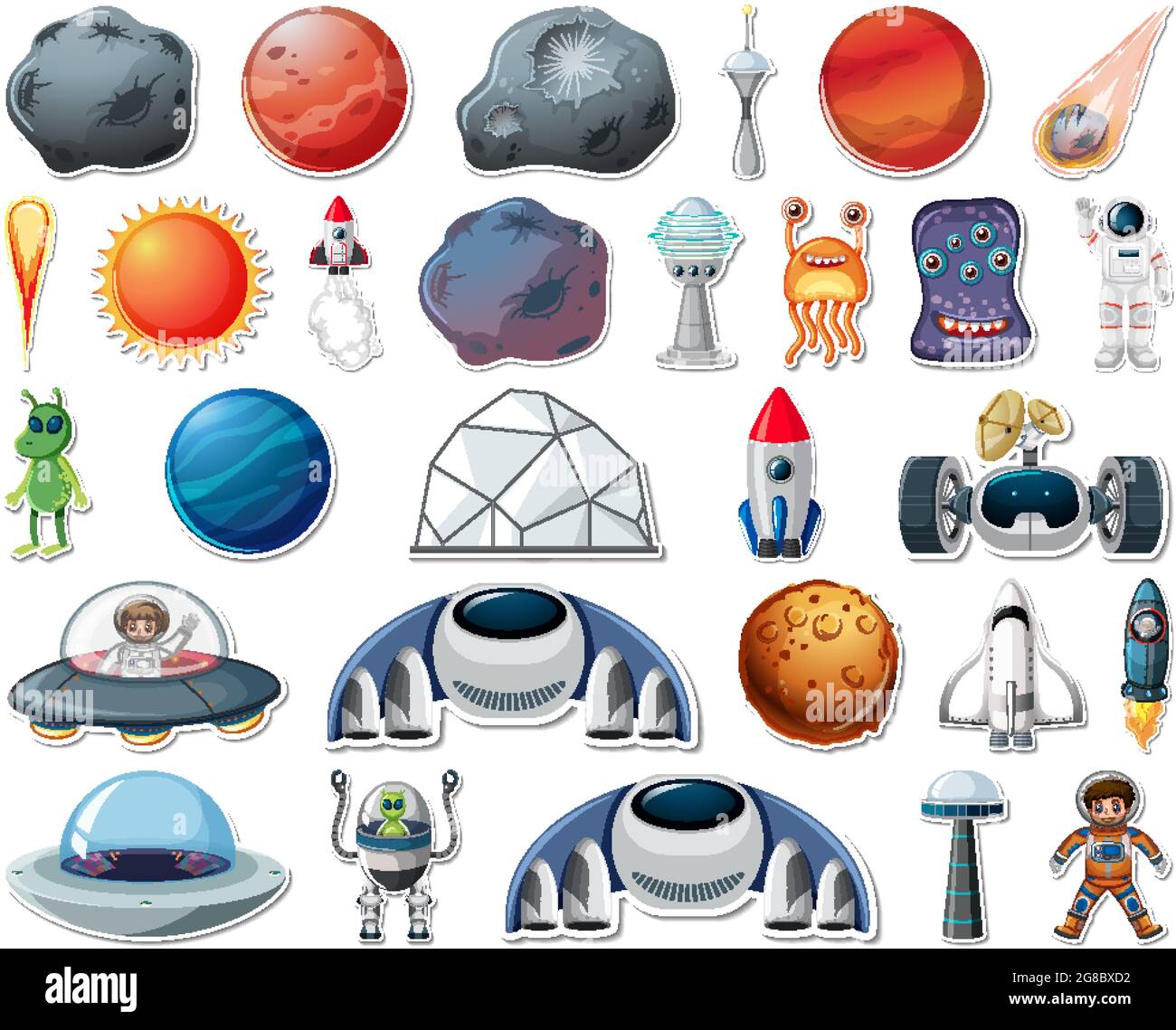 Set of stickers with Solar system objects isolated illustration Stock ...