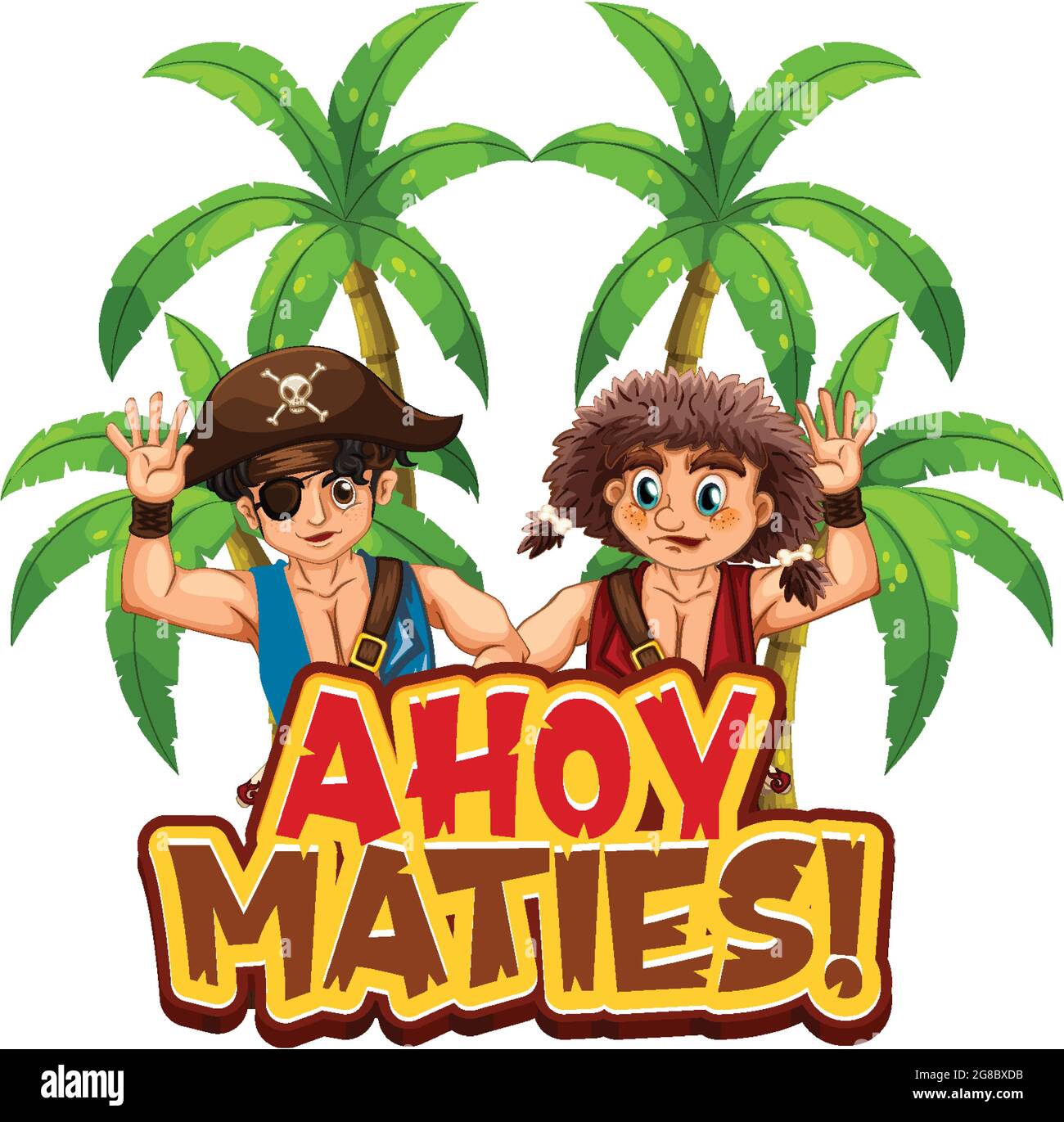 Pirate slang concept with Ahoy Maties banner and pirate cartoon ...