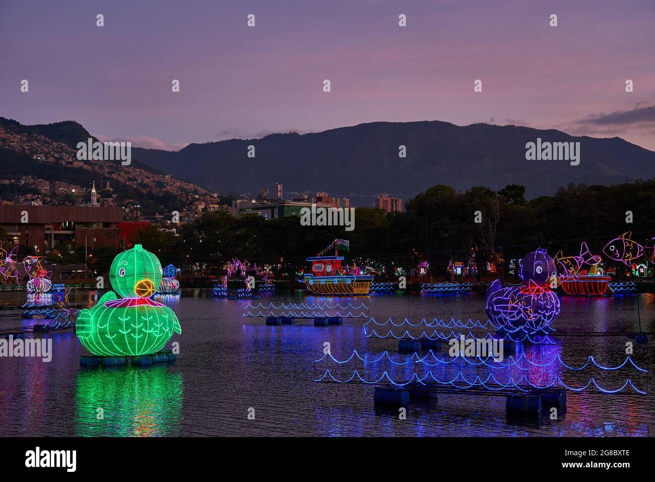 MEDELLIN, COLOMBIA - Dec 22, 2019: The Christmas lights in the city of ...