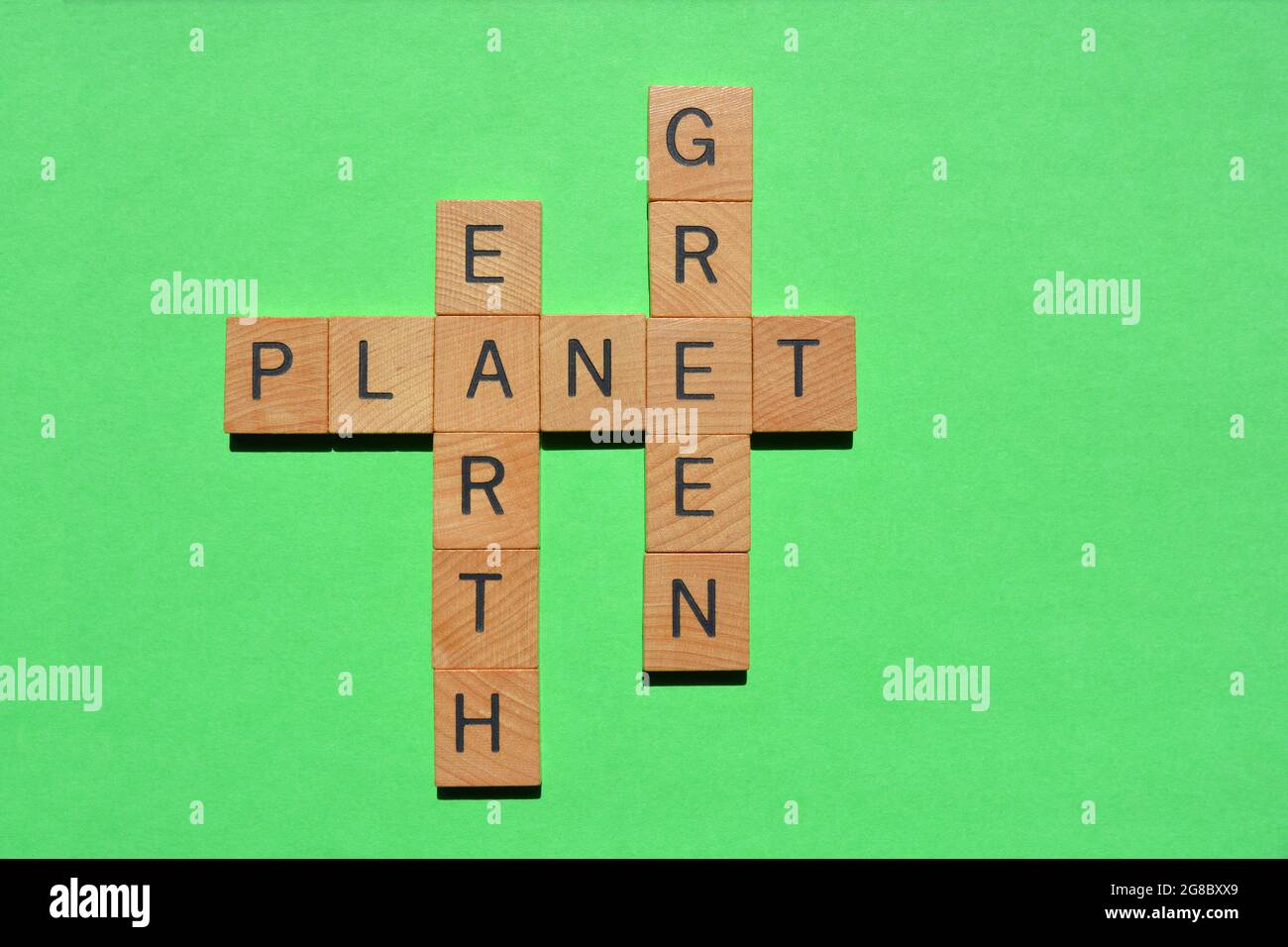 Planet, Earth, Green, words in wooden alphabet letters in crossword ...