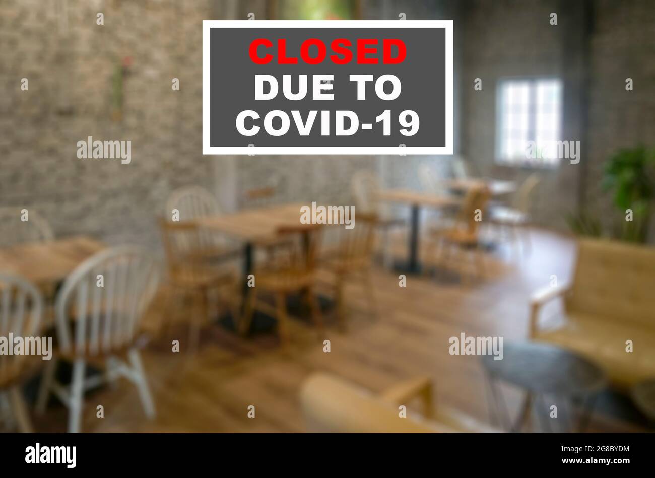 Defocused or blur view of the interior of a restaurant. Empty, closed ...