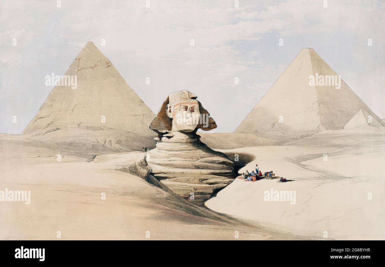 The Great Sphinx Pyramids of Gizeh (Giza) illustration by David Roberts ...
