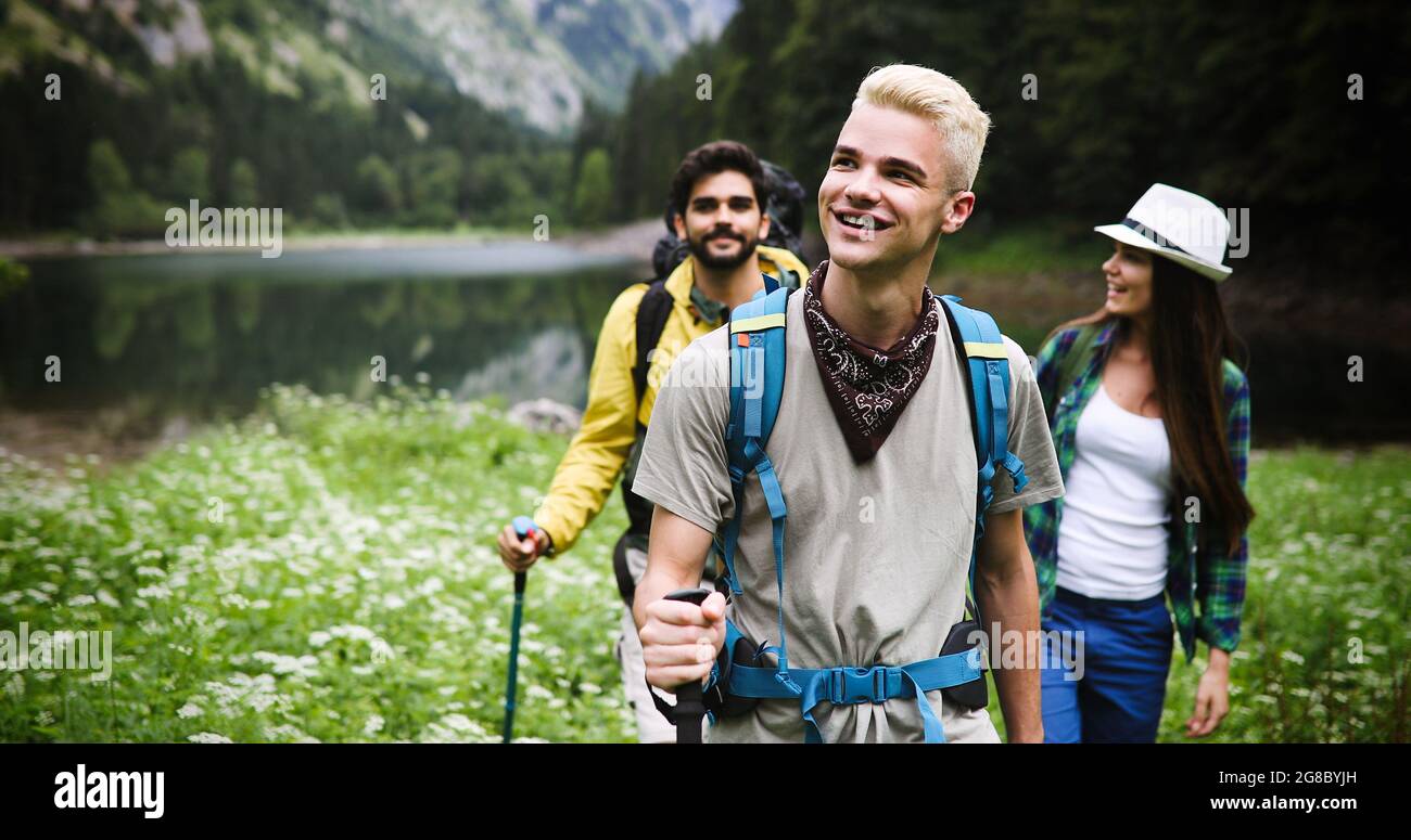 Hiking camping backpacker outdoor journey travel trekking concept Stock Photo - Alamy