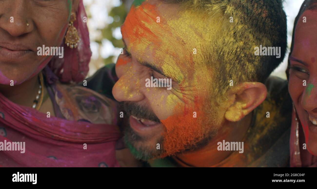 Indian and Spanish people celebrating Holi, Festival of colors Stock ...