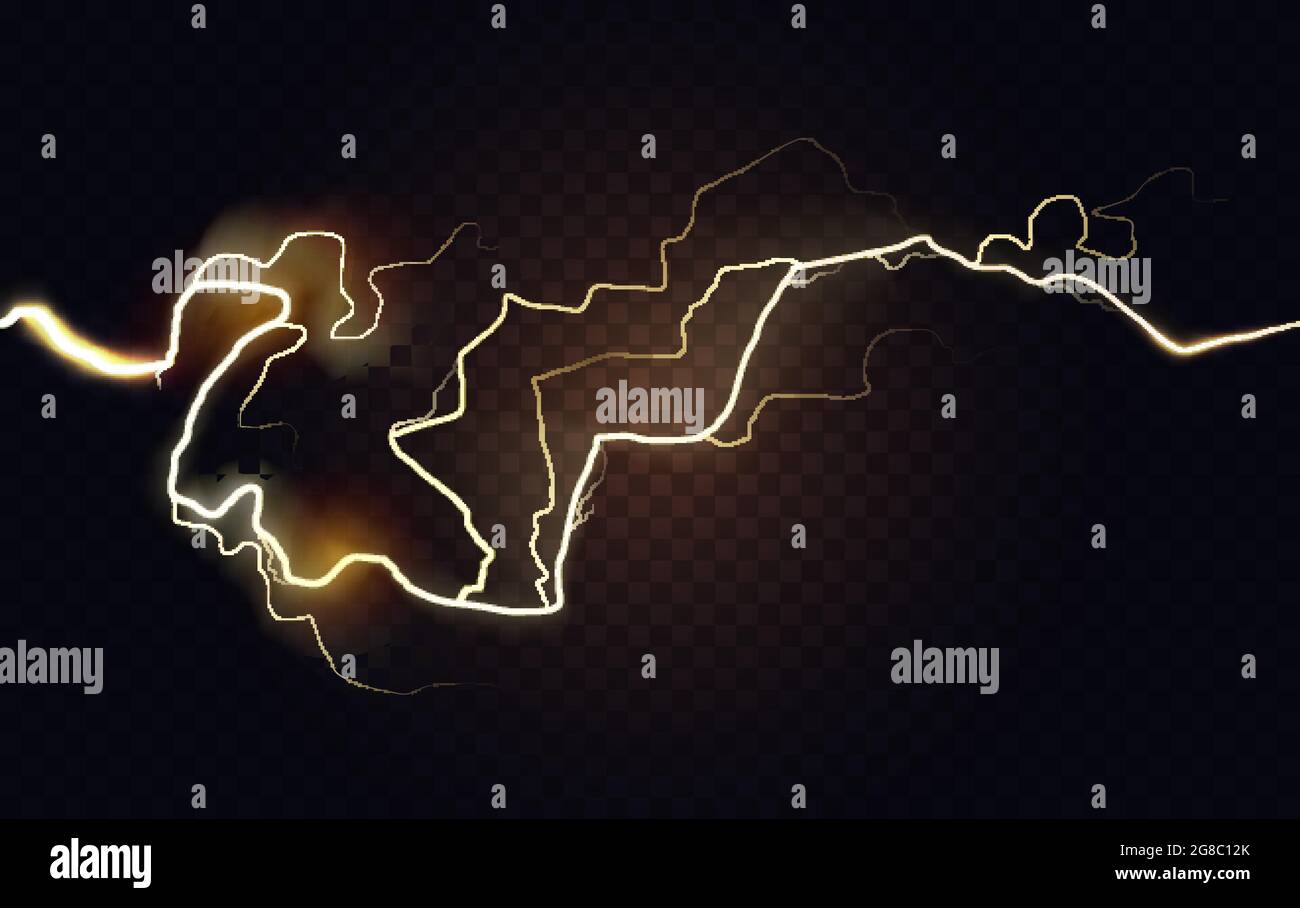 Abstract electric golden lightning, spark energy explosion glow of ...