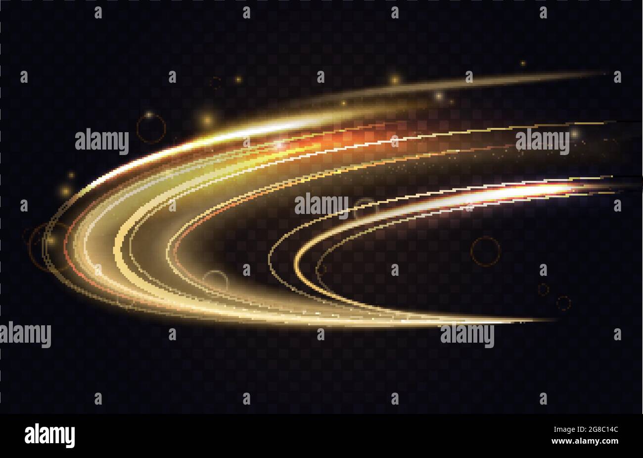 Car light trail effect, motion long exposure at night, gold shine wave ...
