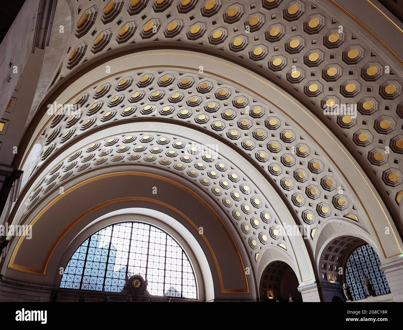 Train station architectural ceiling in Washington DC Union station, the ...