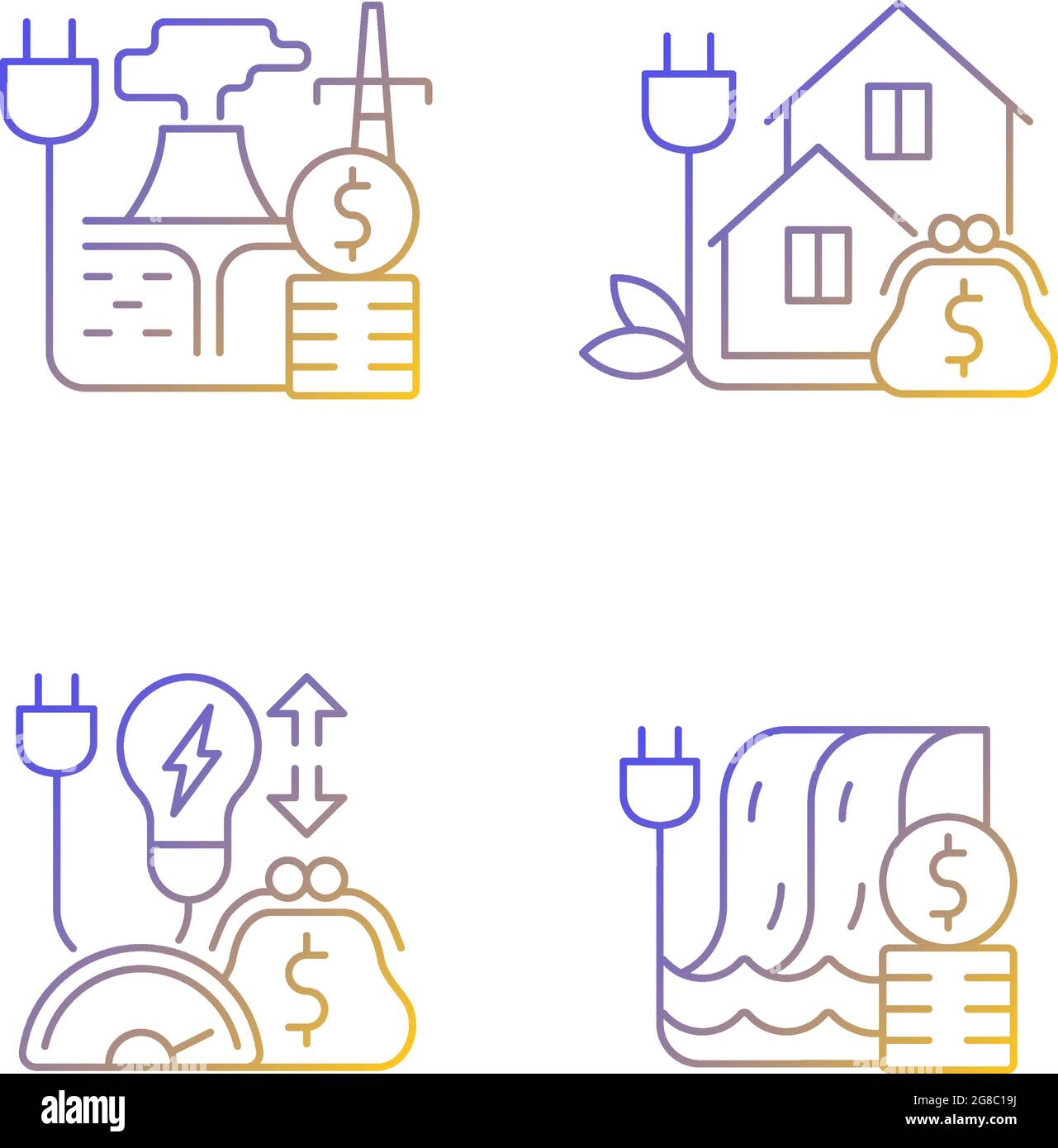 Electrical power gradient linear vector icons set Stock Vector Image ...