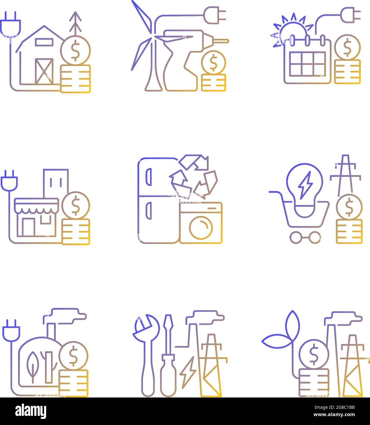 Electrical energy gradient linear vector icons set Stock Vector Image ...
