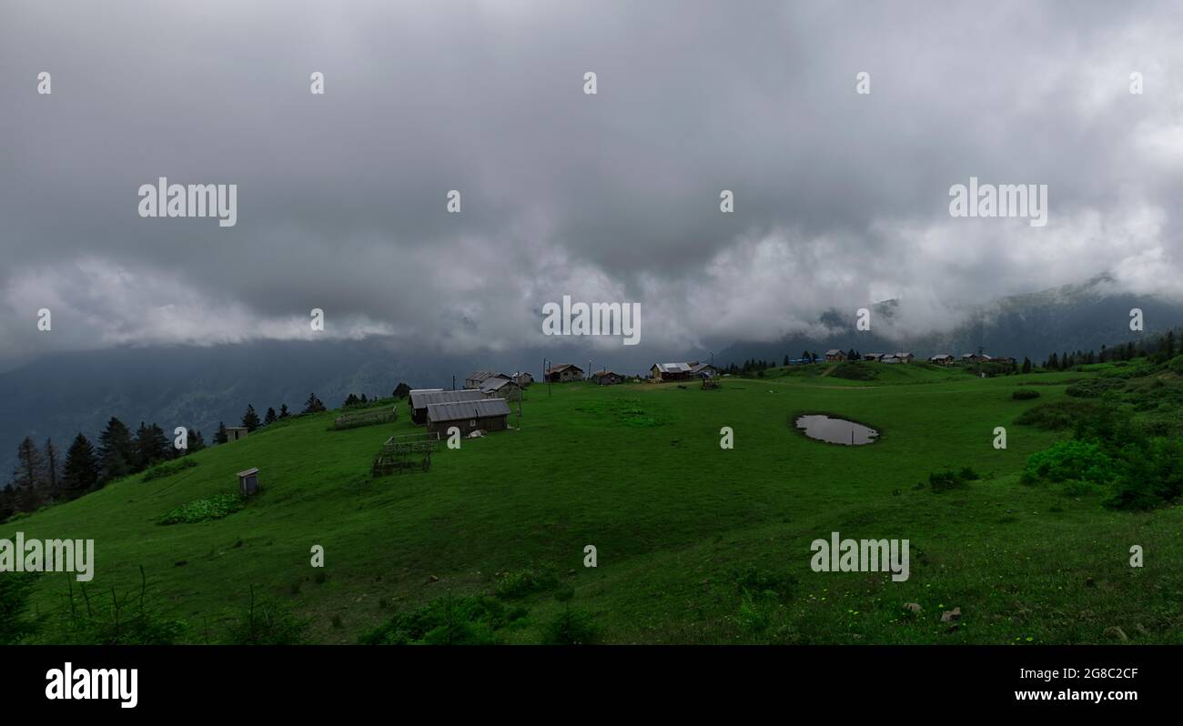 Aerial view of Badara Plateau and its traditional houses. Landscape ...
