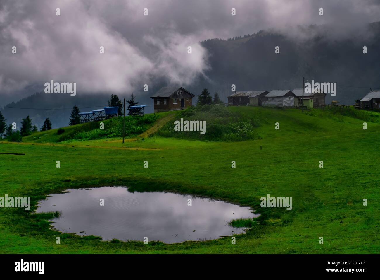 Aerial view of Badara Plateau and its traditional houses. Landscape ...