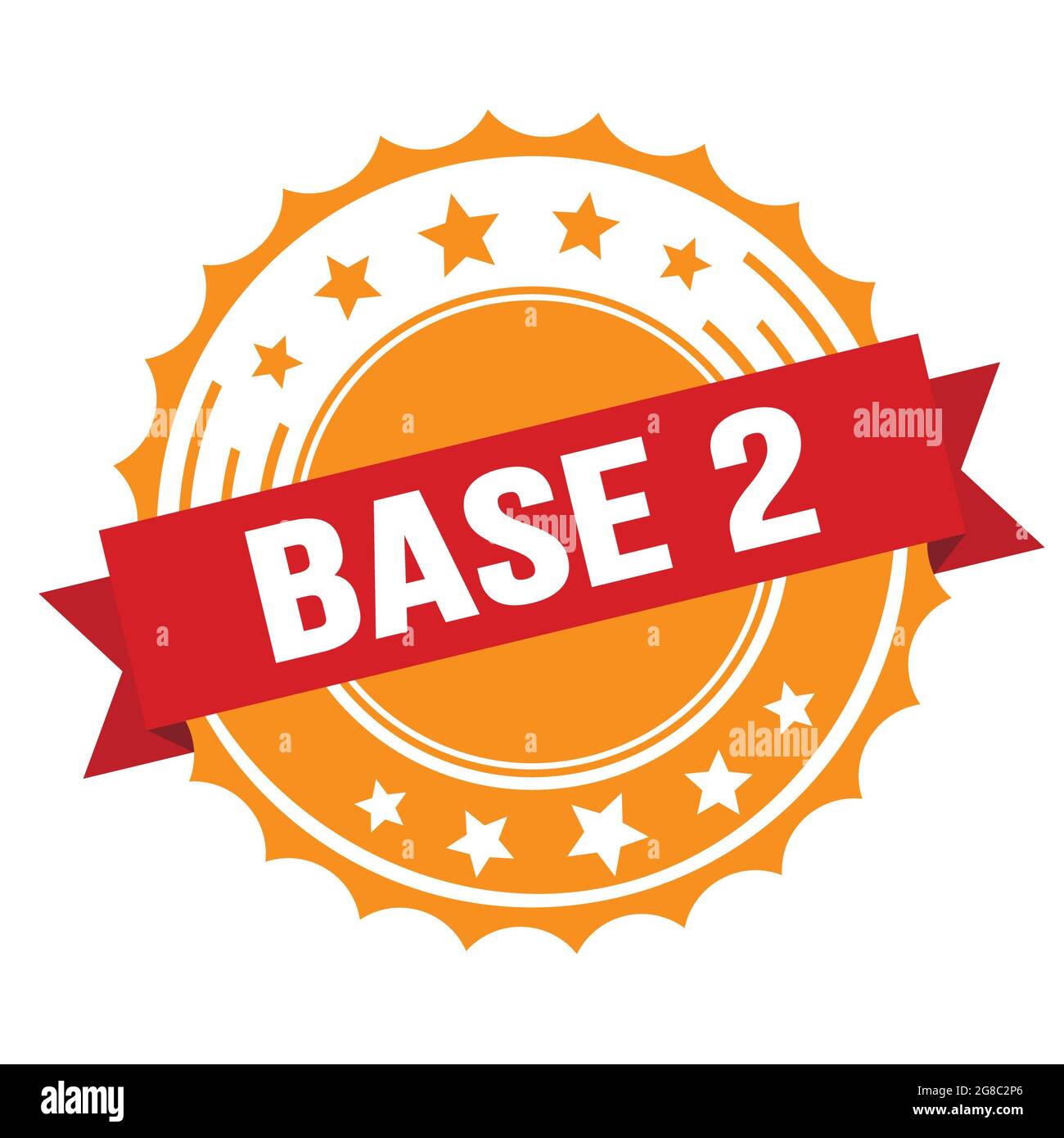 BASE 2 text on red orange ribbon badge stamp Stock Photo - Alamy
