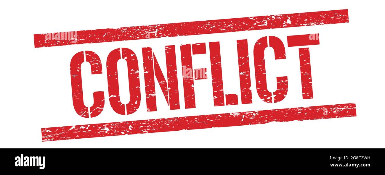 CONFLICT text on red grungy rectangle stamp sign Stock Photo - Alamy