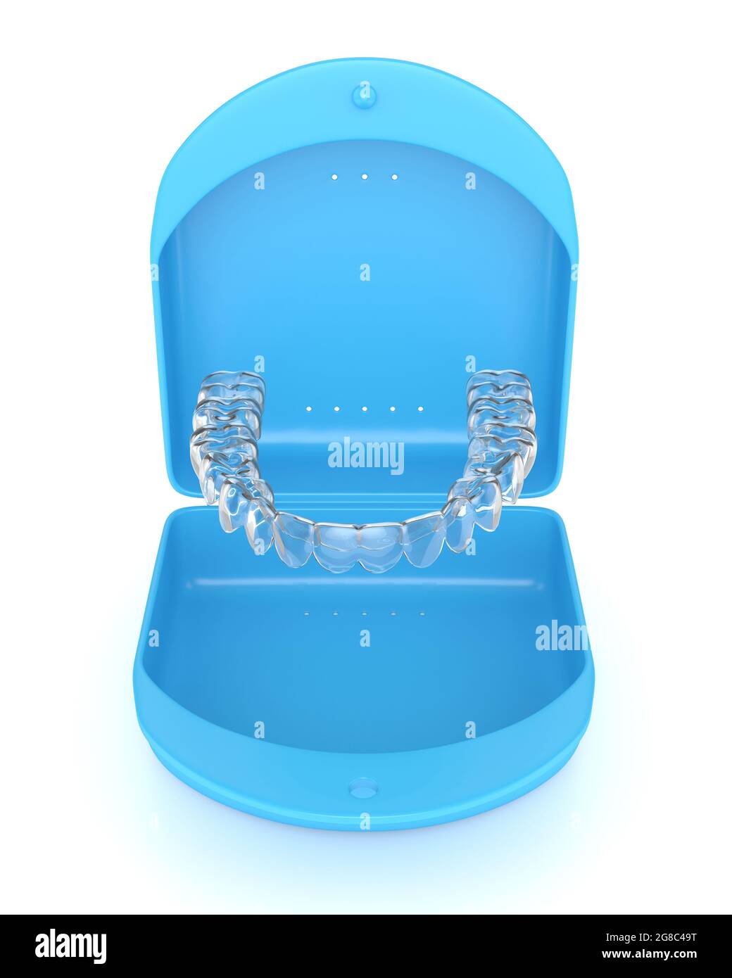 3d render of clear and removable aligner with case over white ...