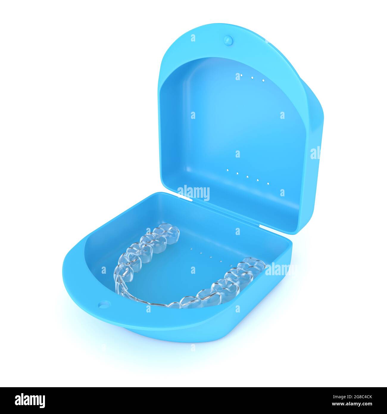 3d render of clear and removable aligner with case over white ...