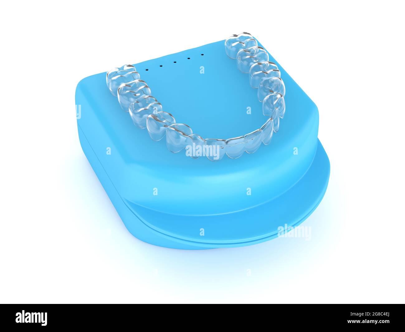 3d render of clear and removable aligner with case over white ...