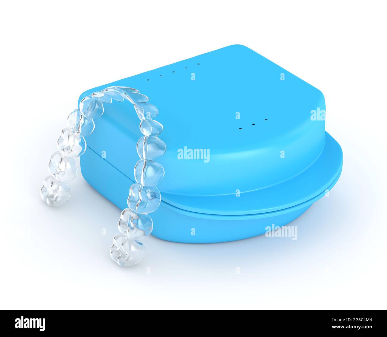 3d render of clear and removable aligner with case over white ...
