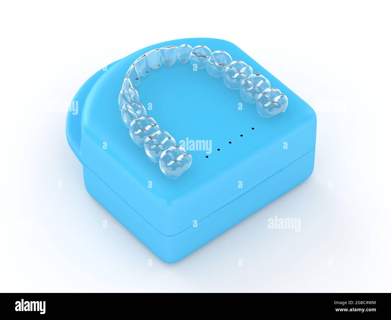 3d render of clear and removable aligner with case over white ...